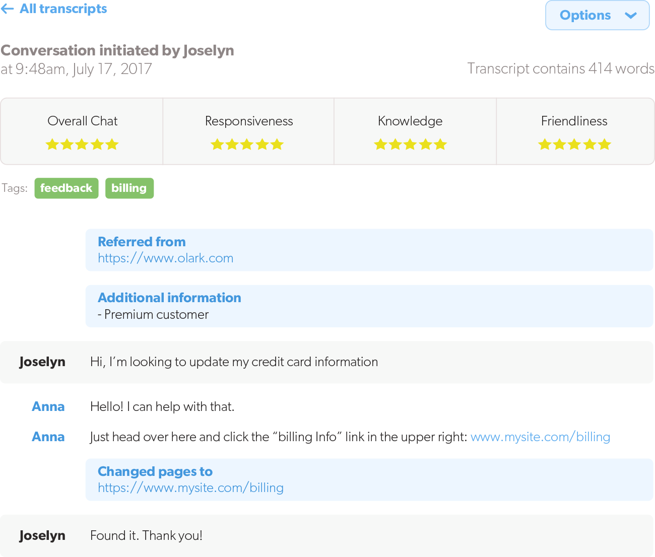 Live Chat Transcripts | Olark Live Chat Software